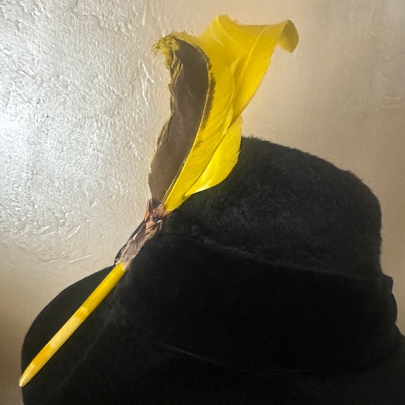 Accessories | Stunning 194s Black Furry Felt Fedora With Tall ...